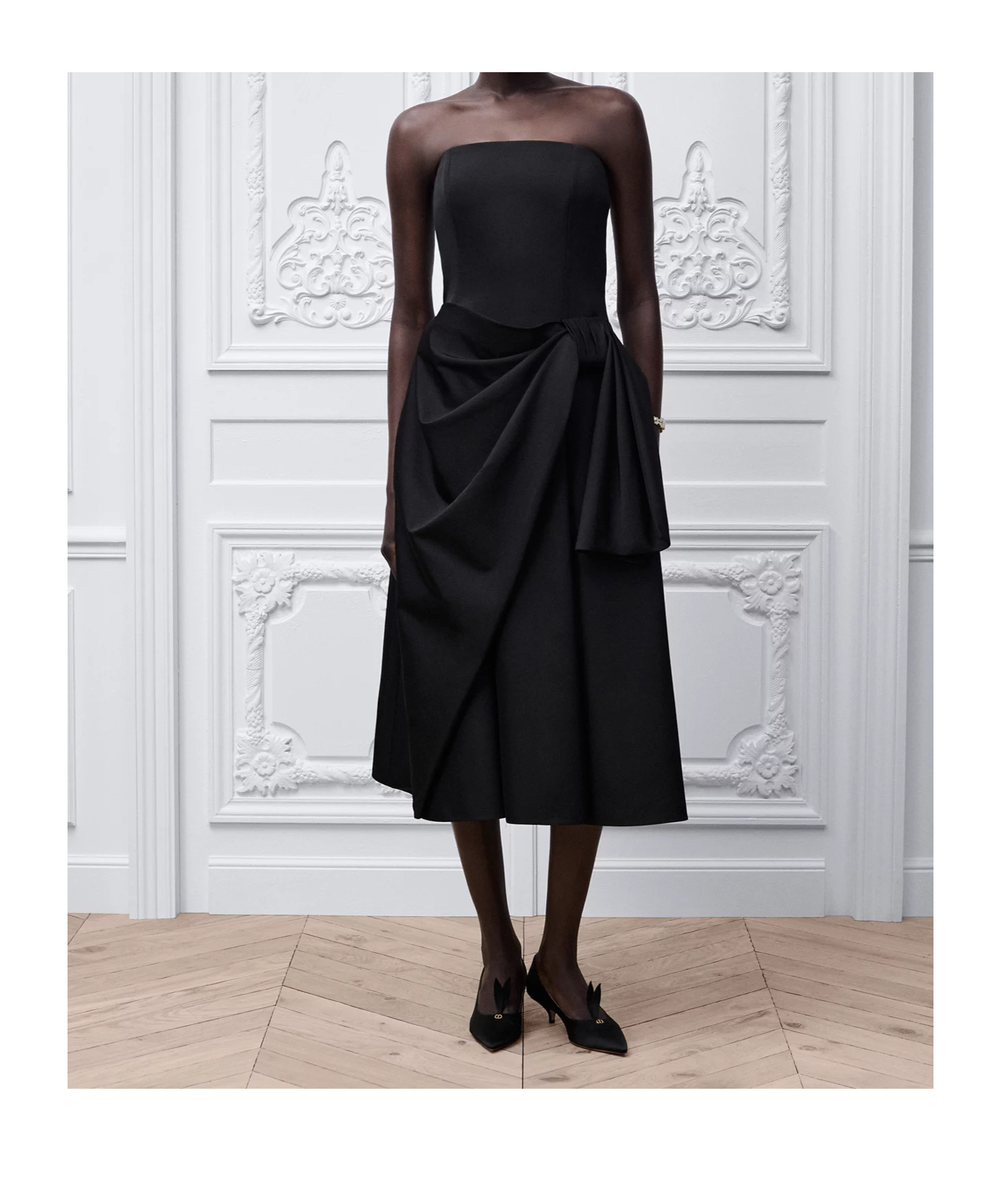 DIOR Dior Mid-Length Draped Bustier Dress with Asymmetrical Bow