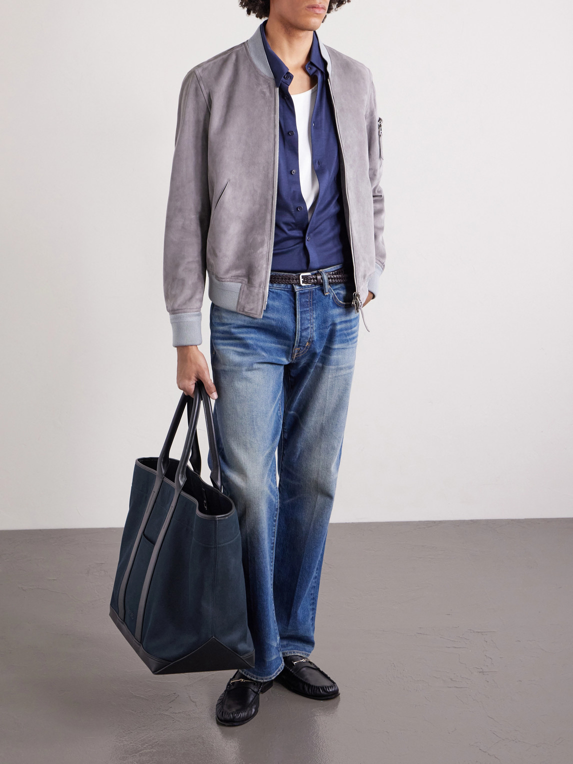 TOM FORD TOM FORD Leather-Trimmed Canvas Tote Bag