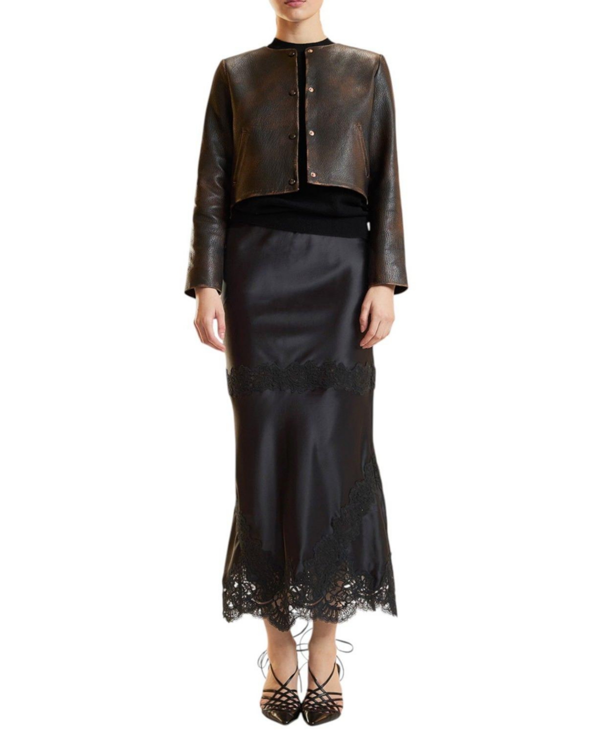 CYNTHIA ROWLEY Cynthia Rowley Lace Trim Satin Skirt