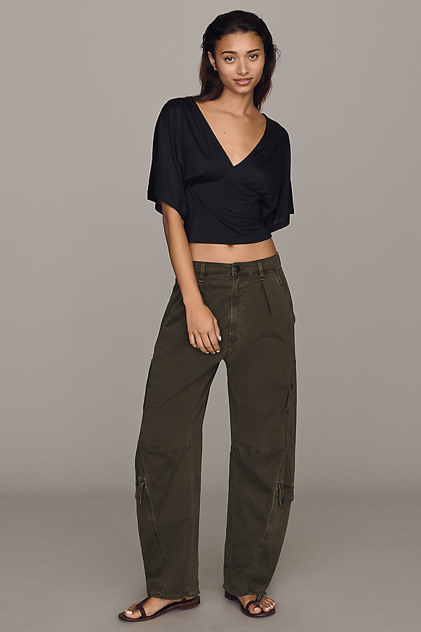 ANTHROPOLOGIE Silken Flutter Sleeve Crop Top