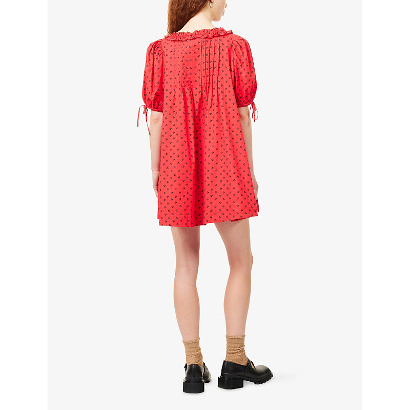 damson madder jemima mini dress Damson Madder Jemima Ruffle Mini Dress | Red/Print | Size 6