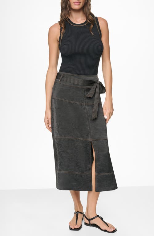 DKNY DKNY Tie Waist Midi Skirt with Contrast Stitching