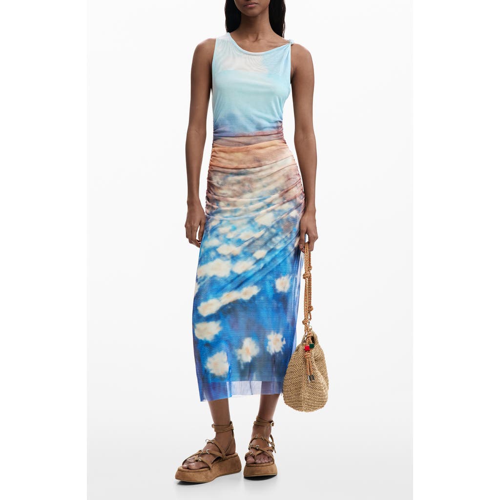 DESIGUAL Desigual Sleeveless Abstract Floral Print Mesh Maxi Dress