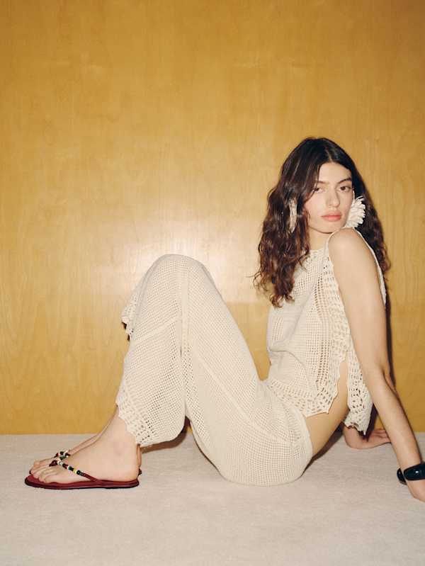 REFORMATION Reformation Geffen Flat Thong Sandal with Bead Detailing