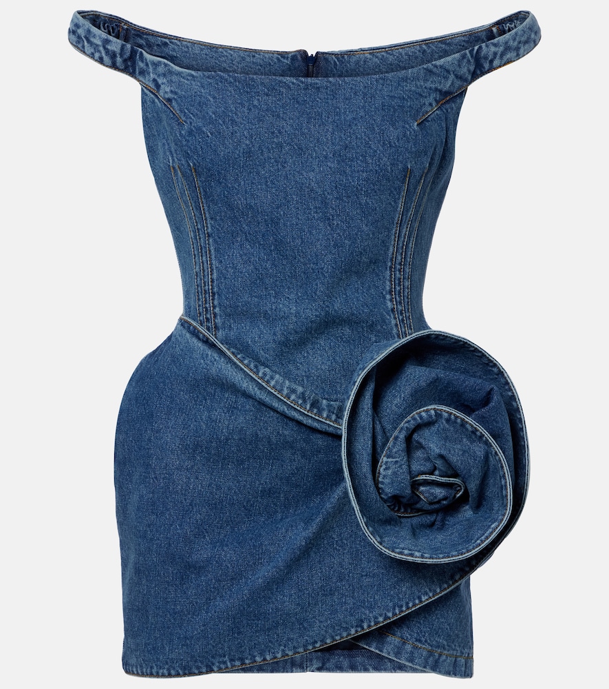 MAGDA BUTRYM Magda Butrym Off-Shoulder Floral-Appliqué Denim Minidress