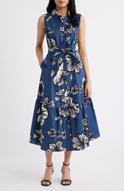 SAM EDELMAN Sam Edelman Sleeveless Floral Tie Belt Midi Shirtdress