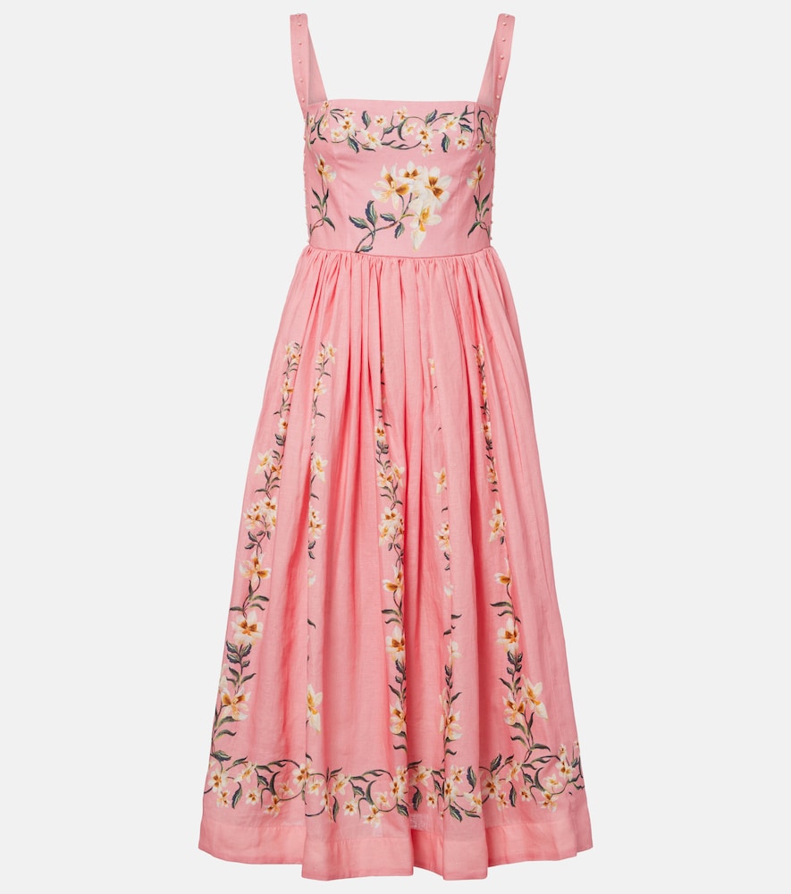 AGUA BENDITA Agua by Agua Bendita Mielero Floral Linen Midi Dress