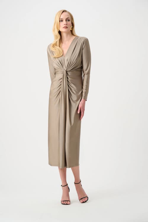 JOSEPH RIBKOFF Joseph Ribkoff Satin Effect Knit Draped V-Neck Sheath Dress