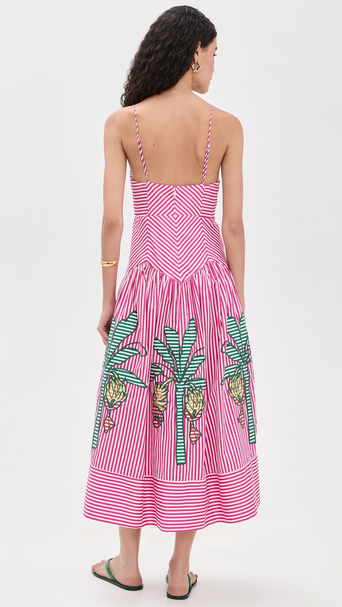 farm rio green palm tree eyelet halter neck midi dress Palm Tree Eyelet Halter Neck Midi Dress