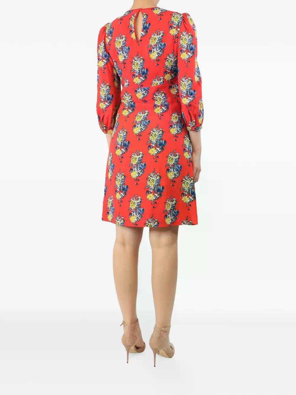 MIU MIU Miu Miu Red Floral Print Keyhole Midi Dress