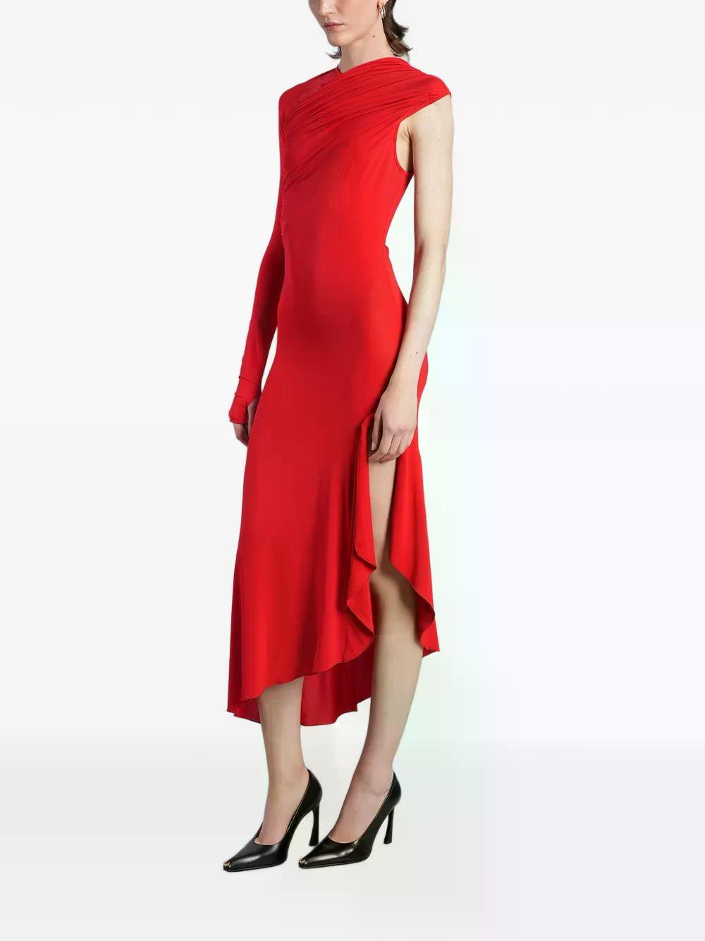 MARINE SERRE Marine Serre Asymmetrical Ruffled Midi Dress