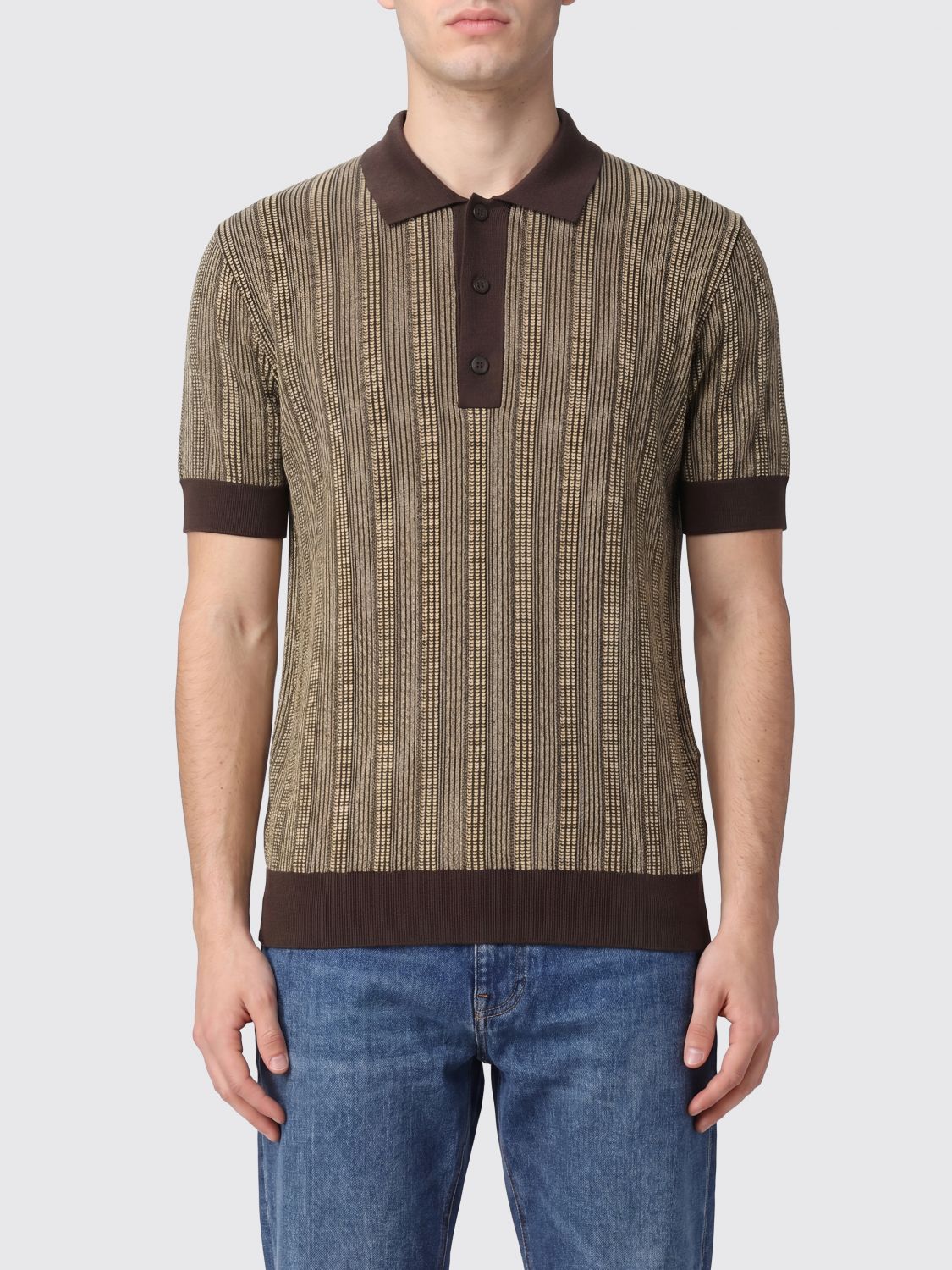 SALVATORE FERRAGAMO striped knit polo in wool and viscose blend with a slim fit