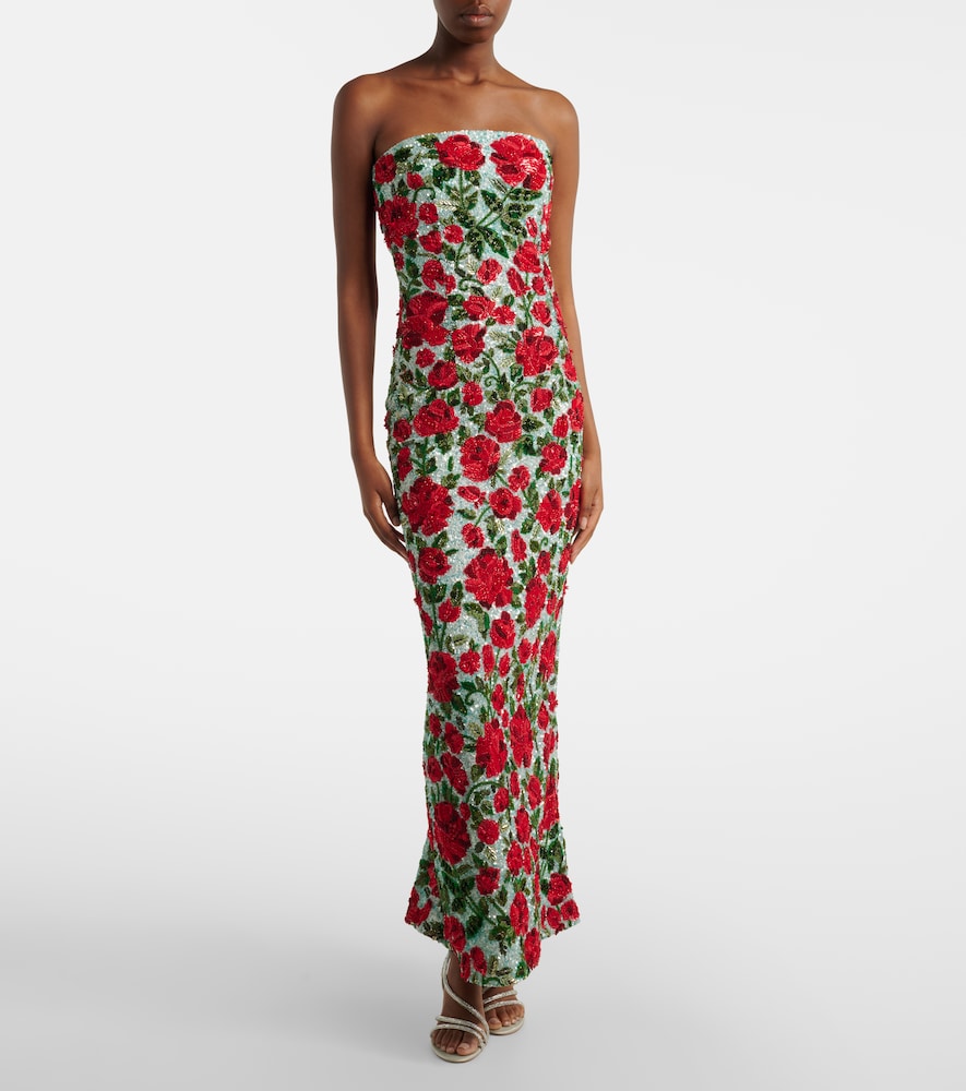 LA FUORI La Fuori Crimson Rose Embellished Bustier Gown