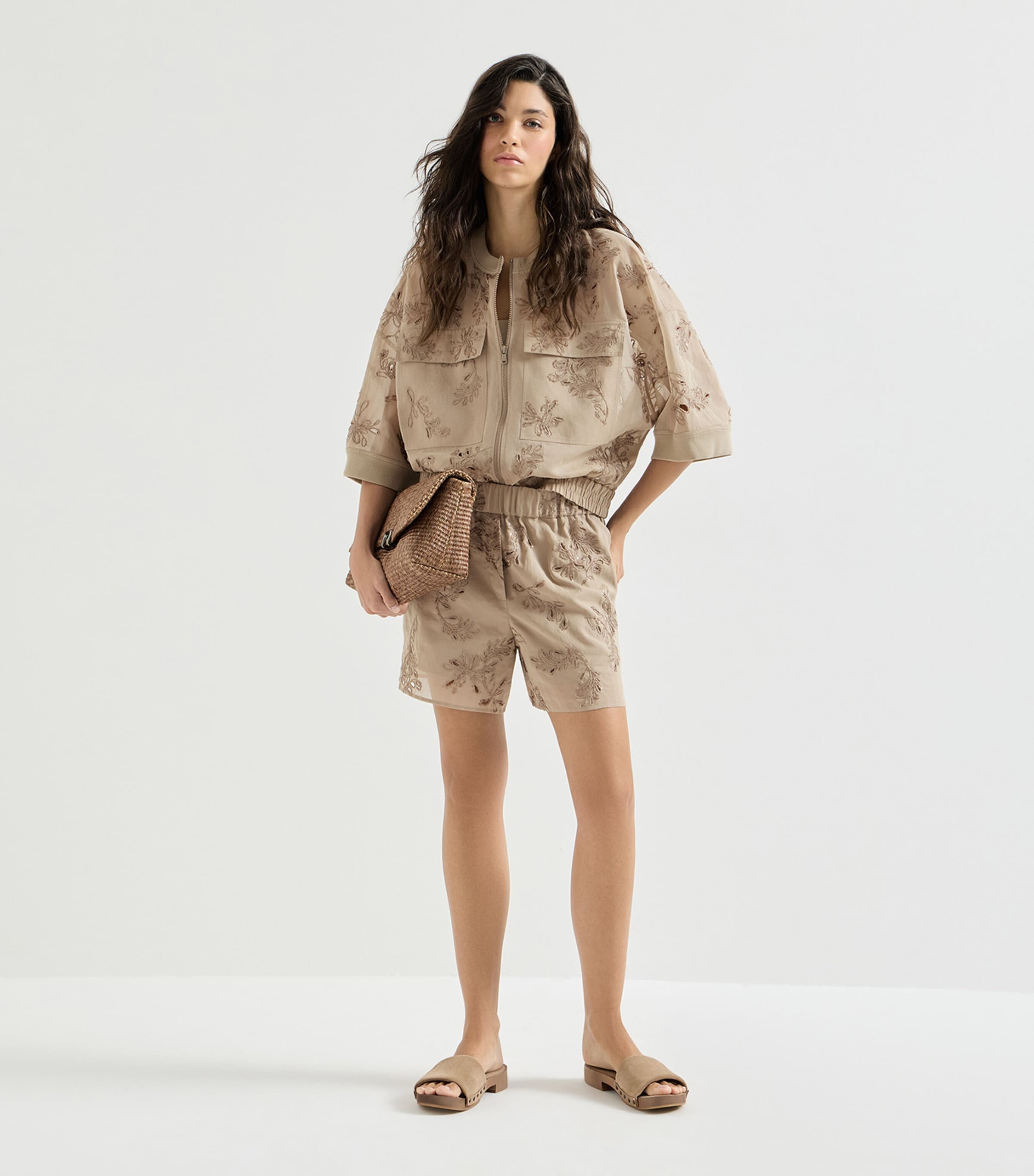 BRUNELLO CUCINELLI Brunello Cucinelli Cotton Organza Bermuda Shorts with Floral Embroidery