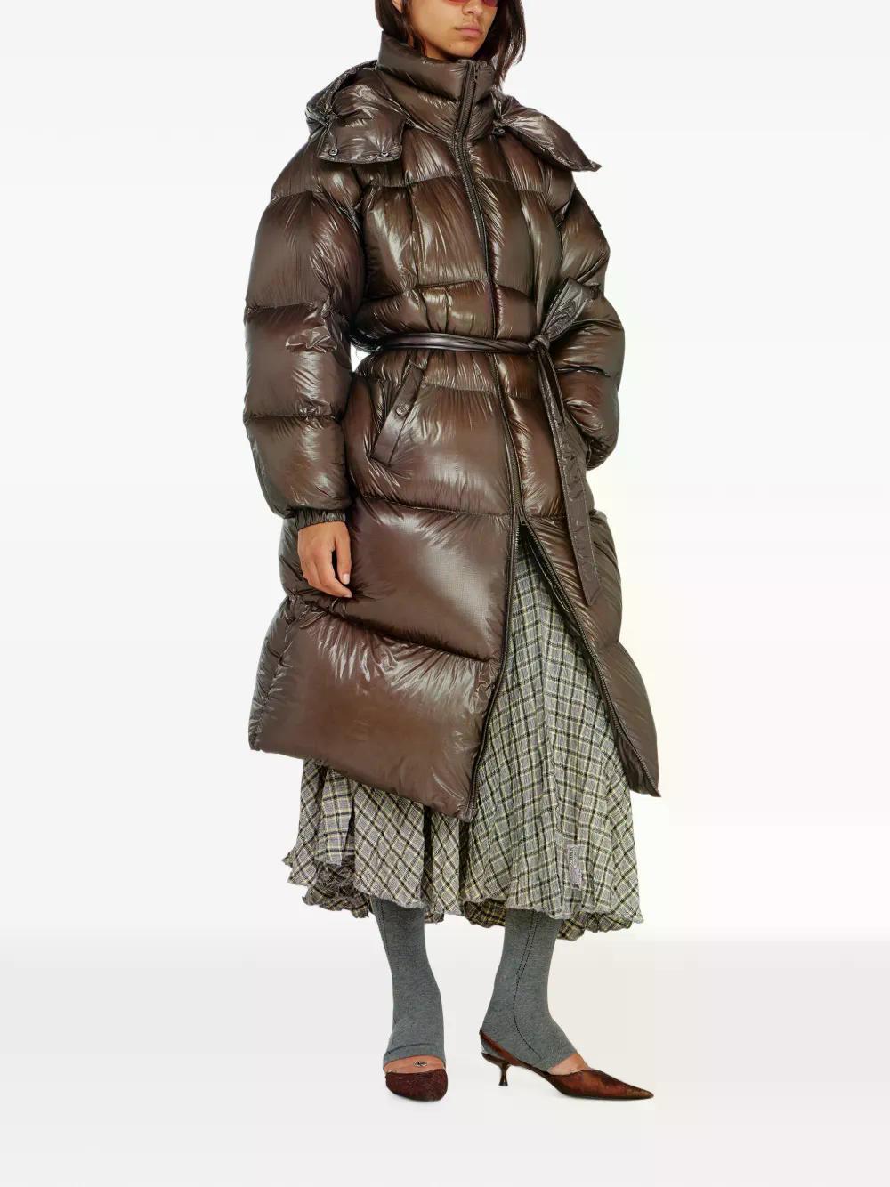 DIESEL® Diesel Ultra-Light Down Puffer Coat with Removable Hood and Belt