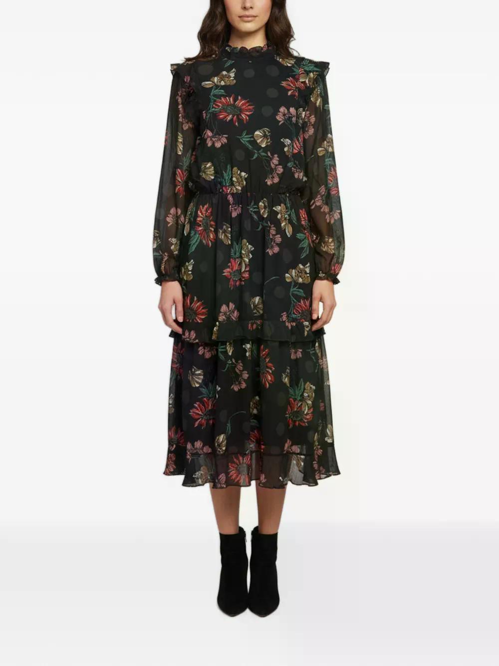 BOSS BOSS Floral Print High Neck Midi Dress