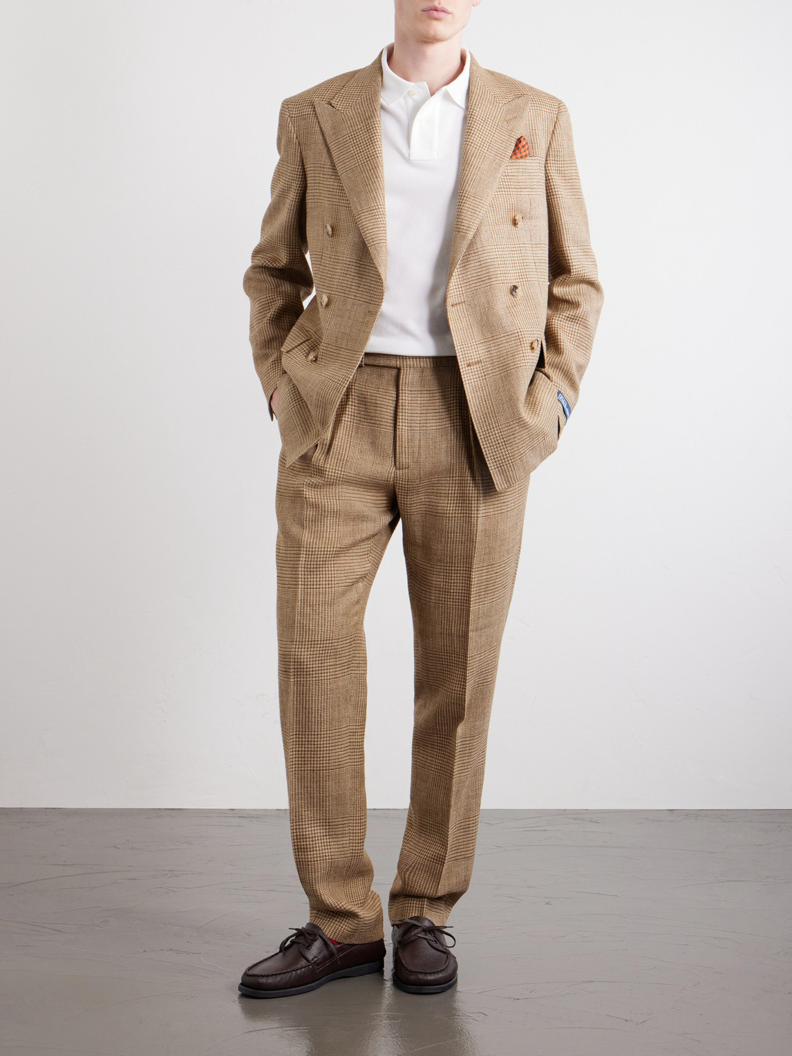 POLO RALPH LAUREN Polo Ralph Lauren Pleated Houndstooth Linen, Silk, and Wool-Blend Trousers