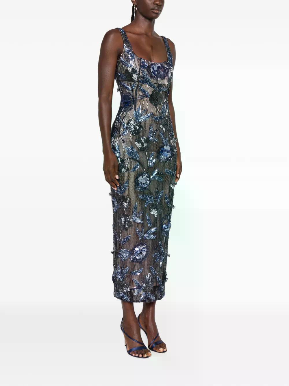 RACHEL GILBERT Rachel Gilbert Embellished Floral-Appliqué Midi Dress