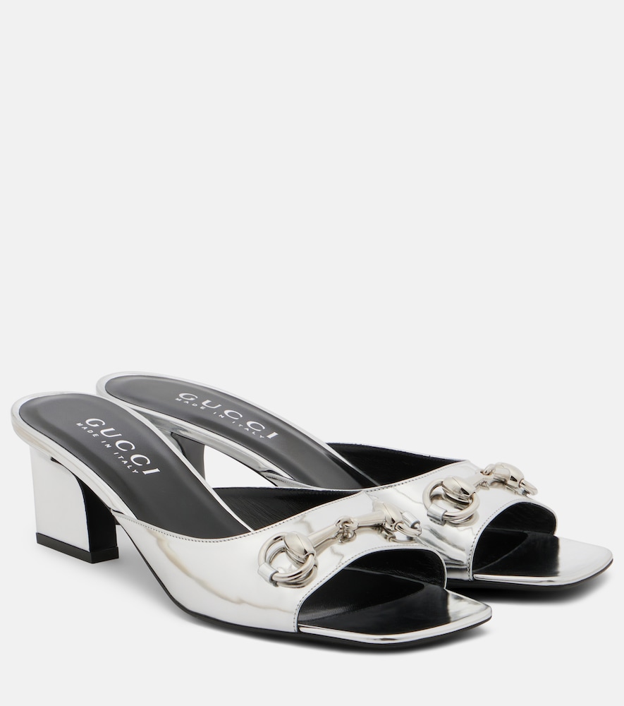 GUCCI signora horsebit metallic leather mules