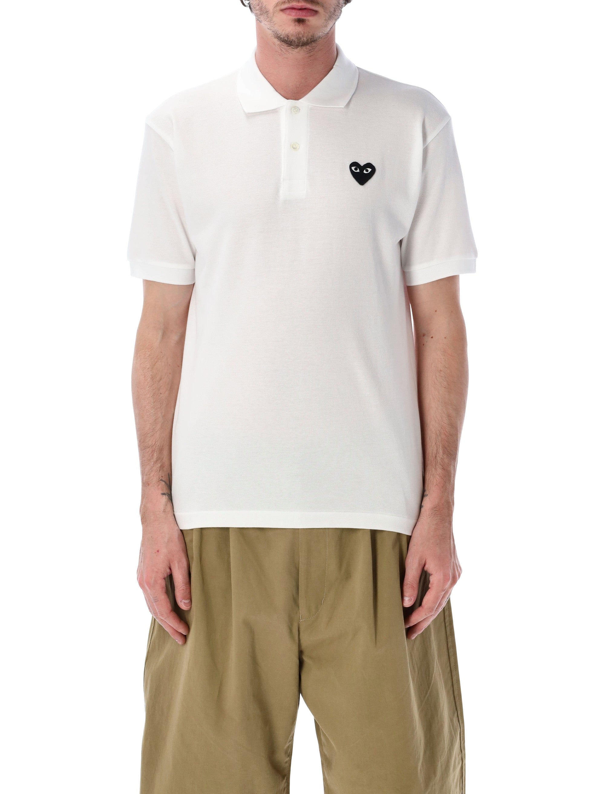 PLAY COMME DES GARCON COMME DES GARCONS PLAY Mini Heart Patch Cotton Piqué Polo Shirt