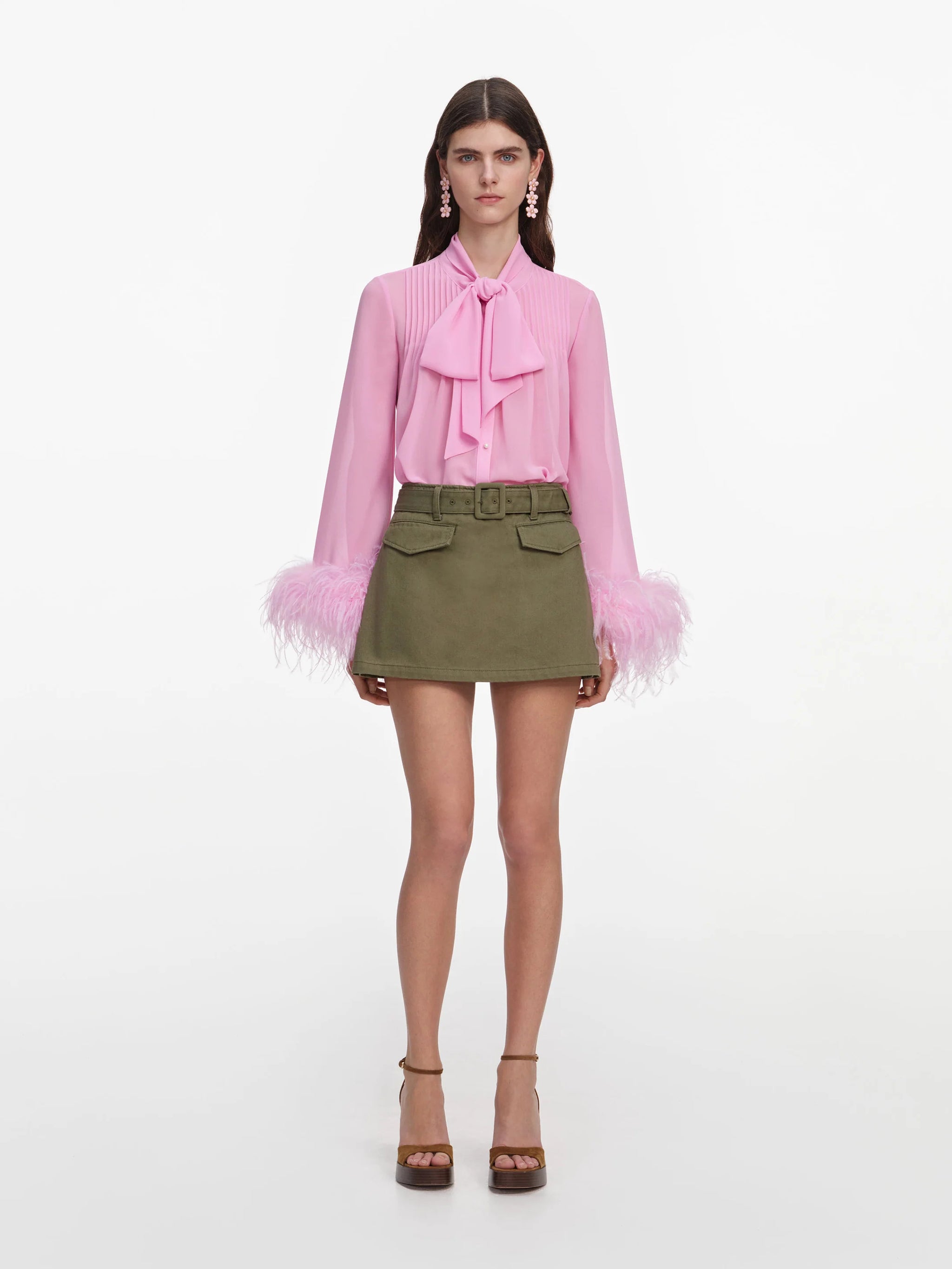 SELF-PORTRAIT SELF-PORTRAIT Fitted Mini Skirt with Exposed Zip and Removable Belt