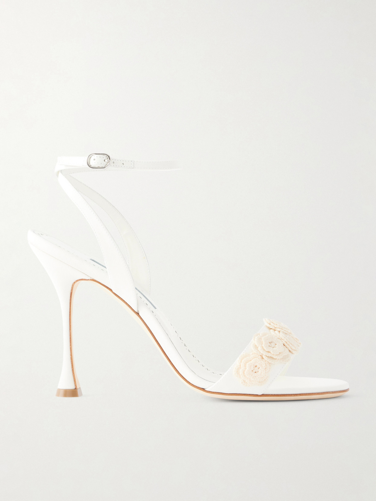 MANOLO BLAHNIK Manolo Blahnik Raosnu 105 Crochet-Trimmed Leather Stiletto Sandals
