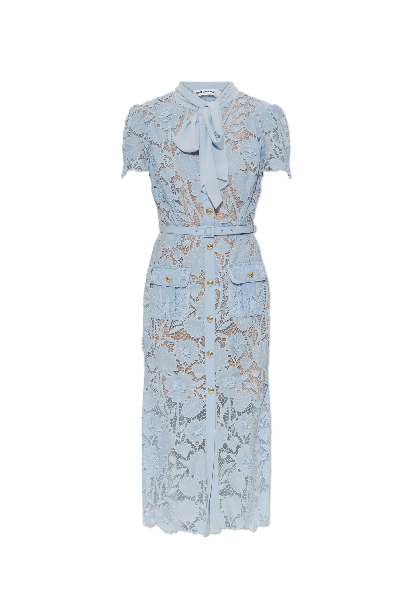 SELF-PORTRAIT Self-Portrait Lace Midi Dress with Belt