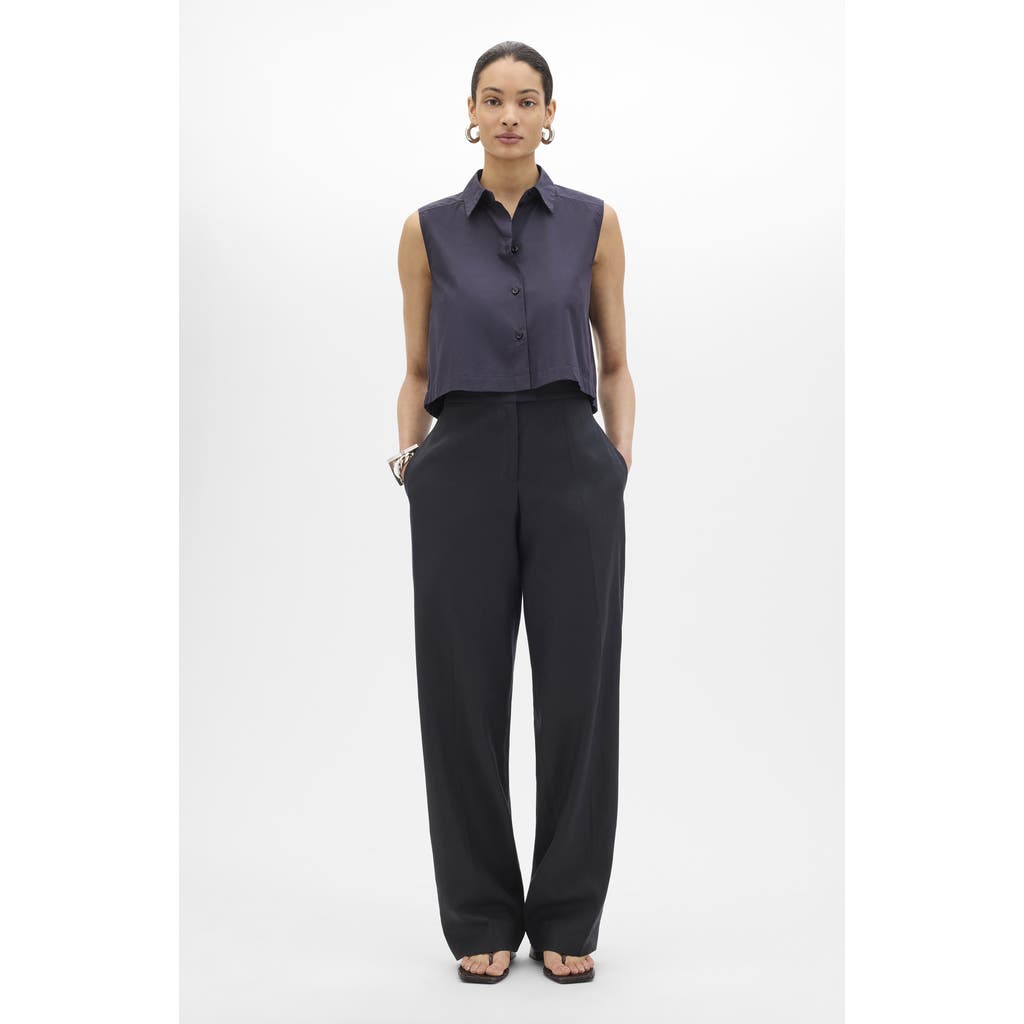 ANOTHER TOMORROW Another Tomorrow Sleeveless Cropped Shirt in Organic Cotton