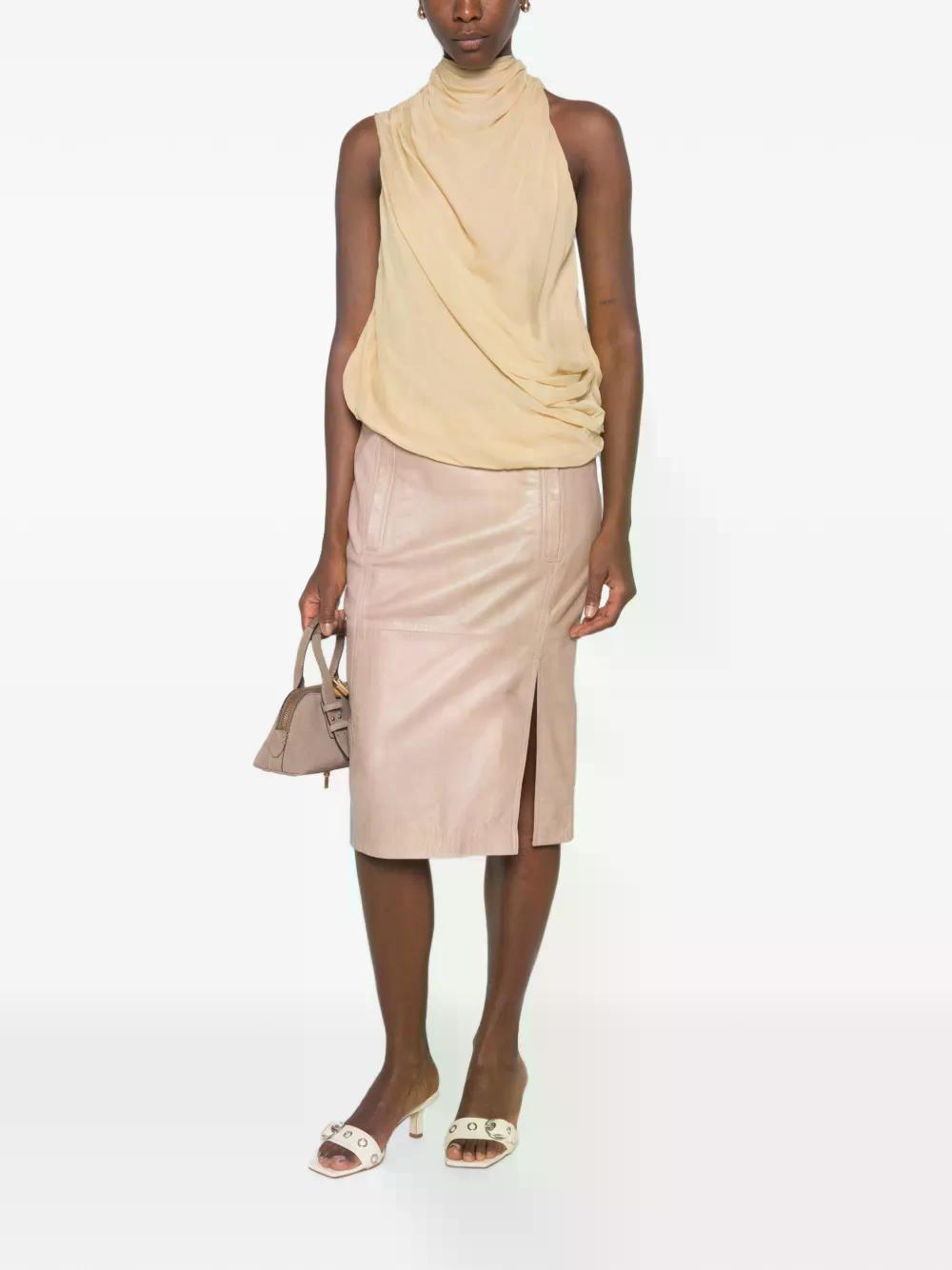PINKO Pinko Leather Midi Skirt with Panel Detail and Slit