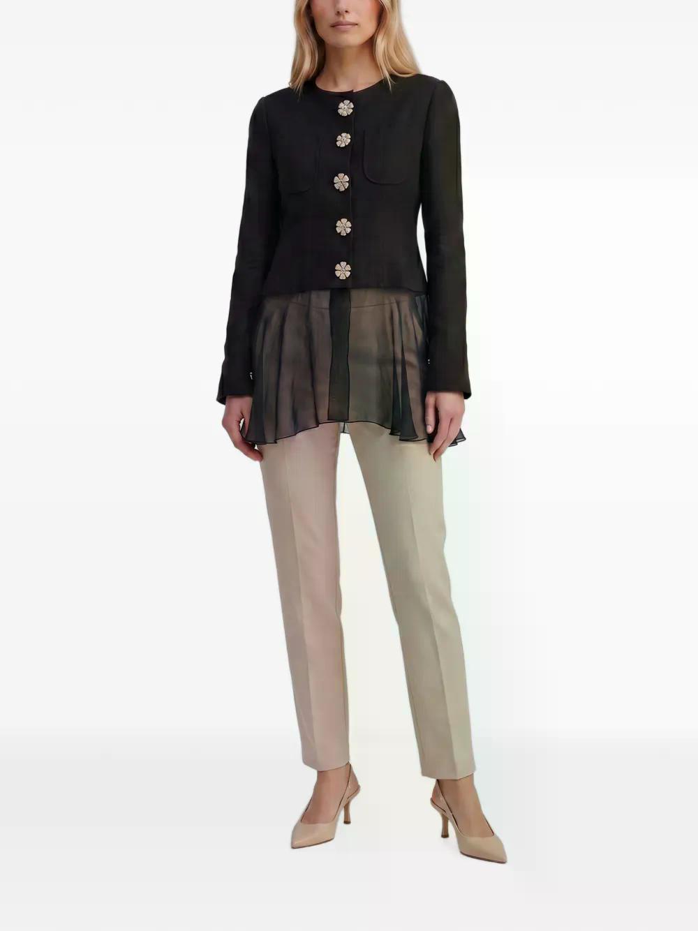 KARL LAGERFELD Karl Lagerfeld Vintage Embellished Flower-Button Sheer-Hem Jacket