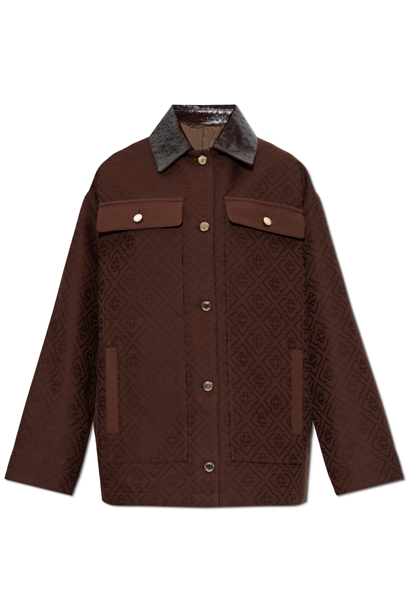 CASABLANCA Casablanca Jacket with Leather Collar and Geometric Monogram Jacquard