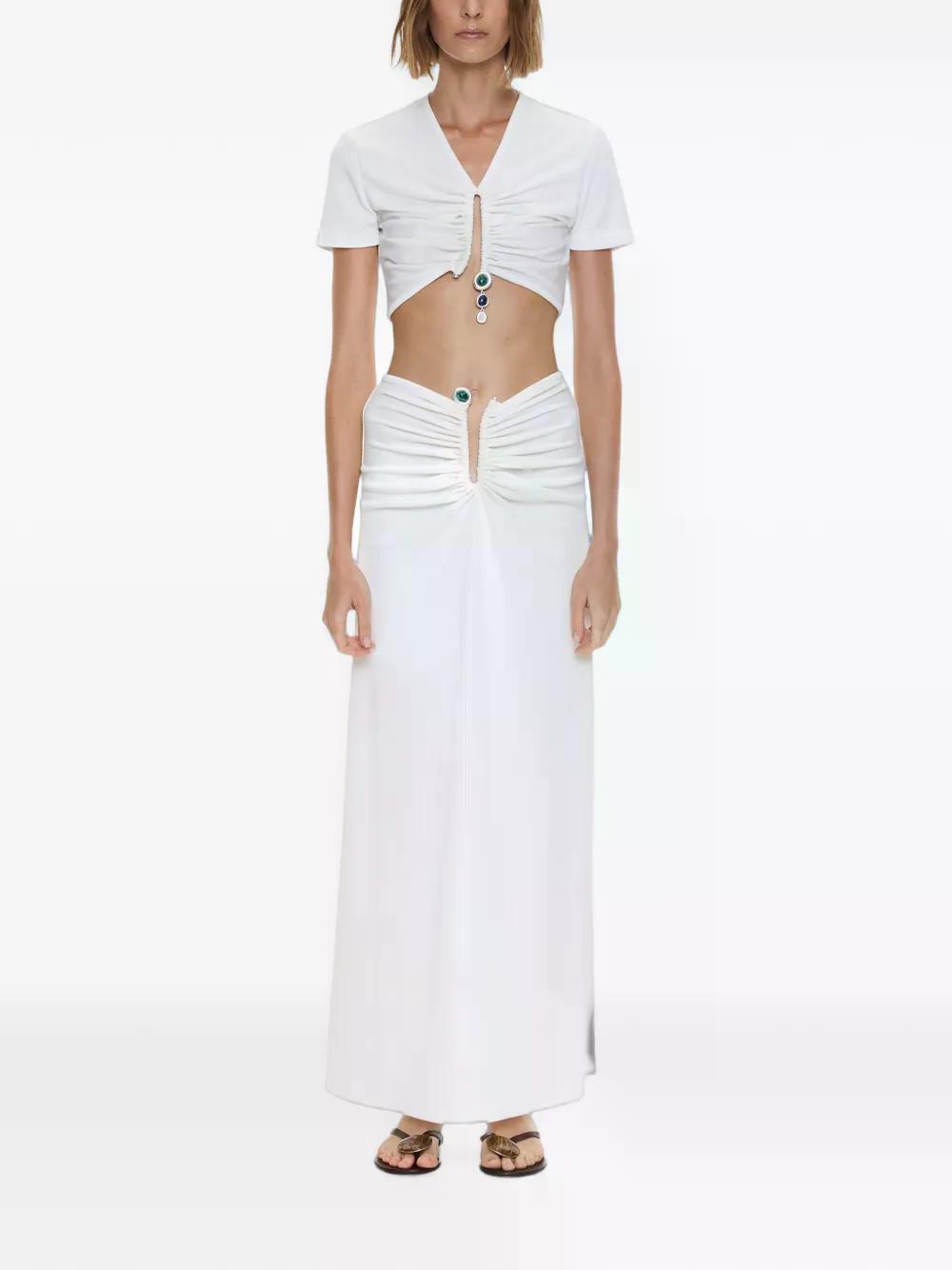 CHRISTOPHER ESBER Christopher Esber Droplet Ruched Crystal-Pendant T-Shirt