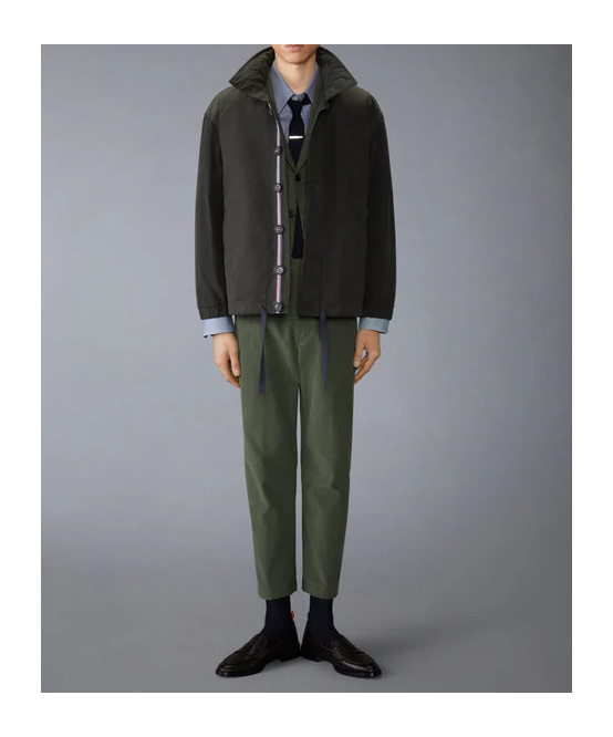 THOM BROWNE Thom Browne Coated Hooded Jacket with Signature Grosgrain Placket