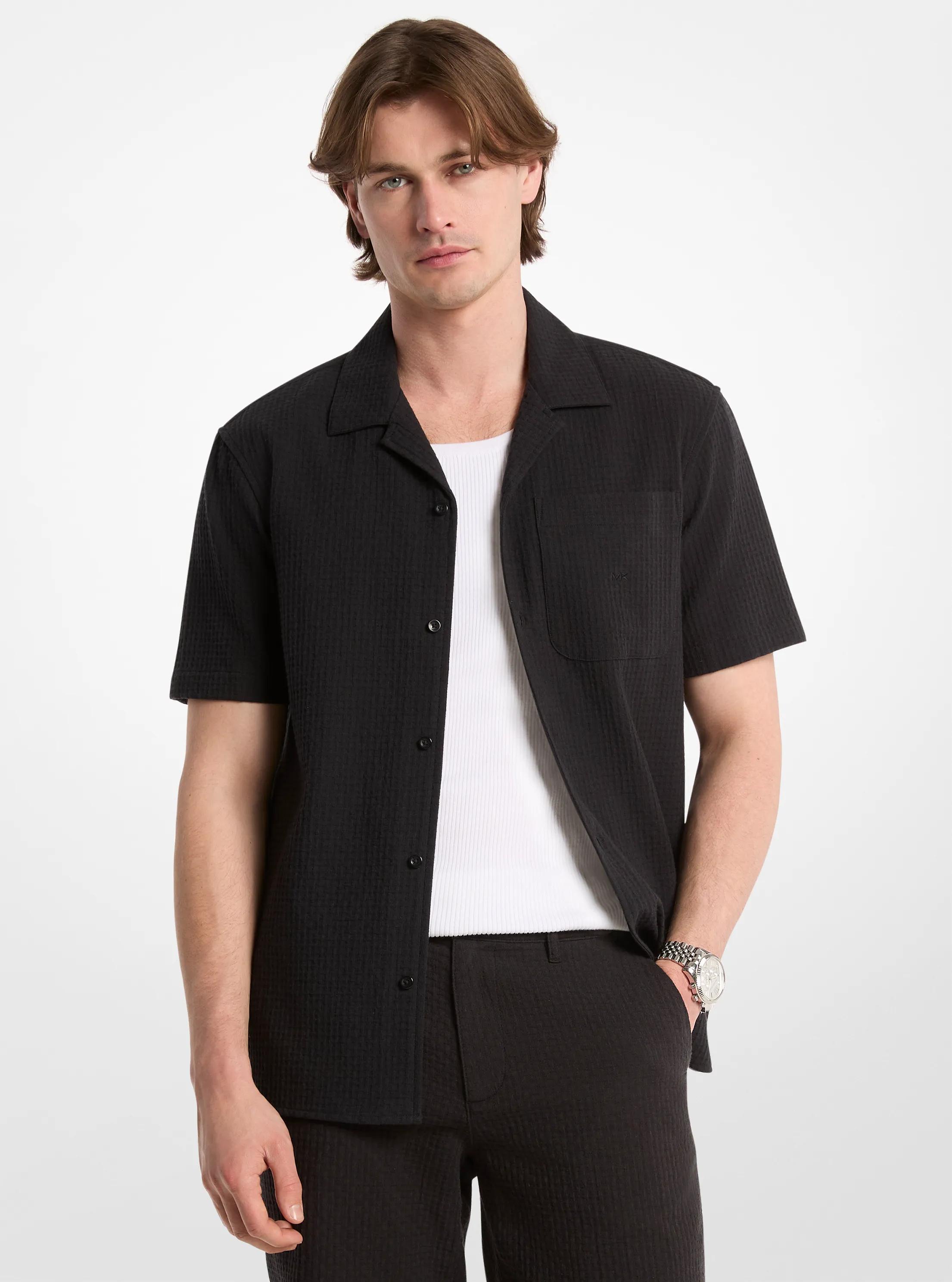 MICHAEL KORS cotton waffle camp shirt in - size s by