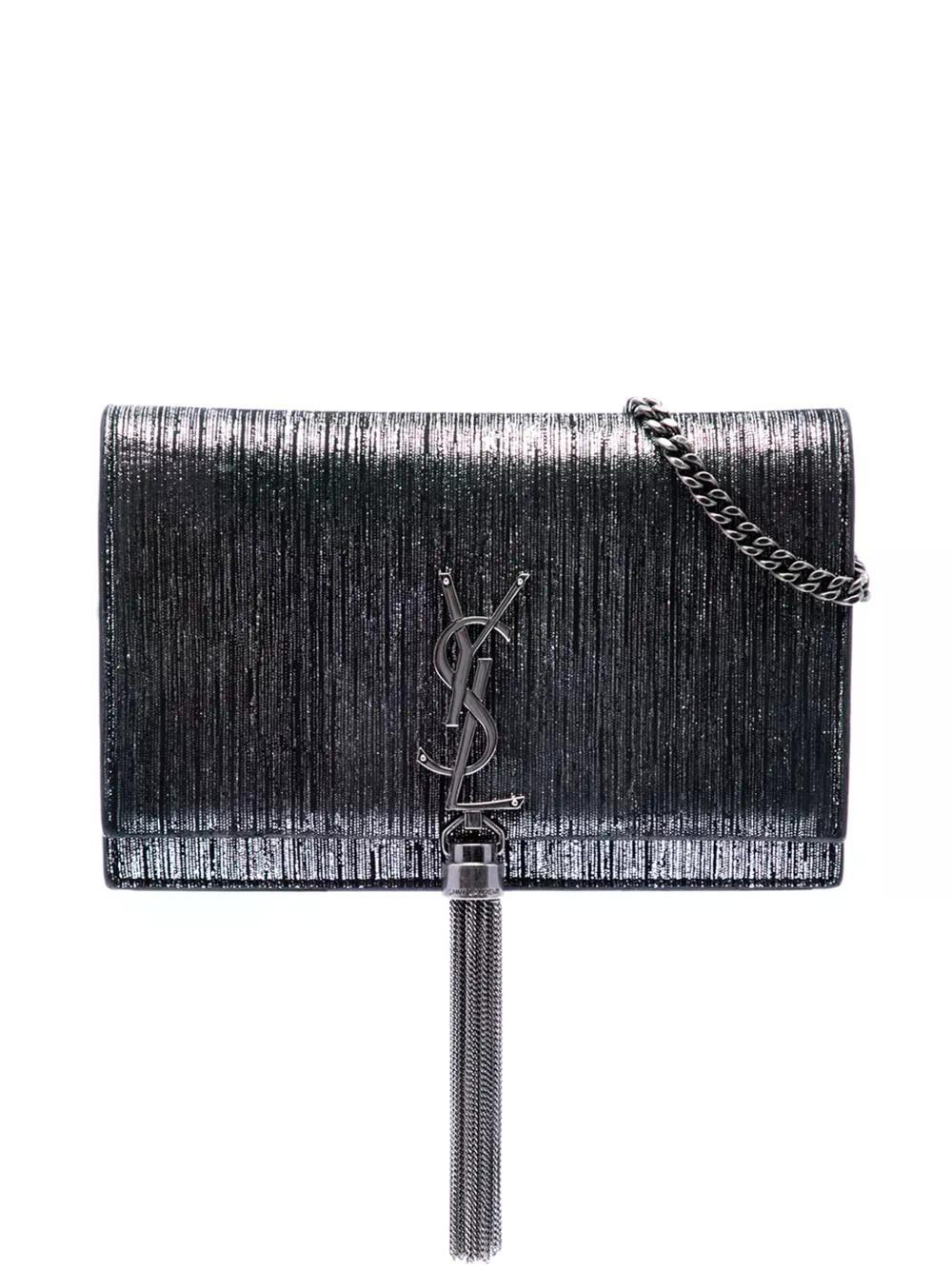 SAINT LAURENT Saint Laurent Metallic Suede Monogram Kate Tassel Wallet on Chain