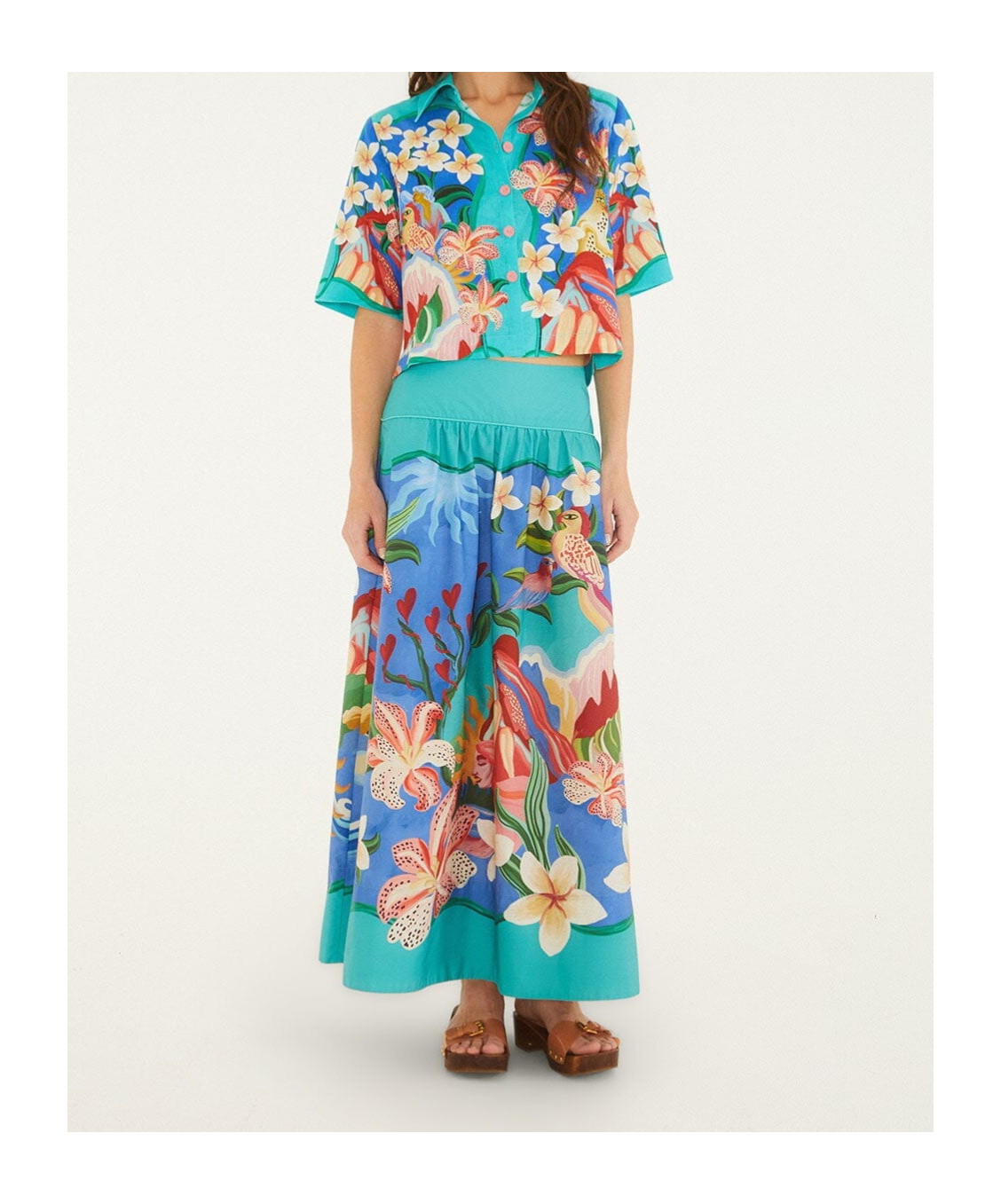 FARM RIO Farm Rio "Garden of Life" Floral Print Cropped Shirt