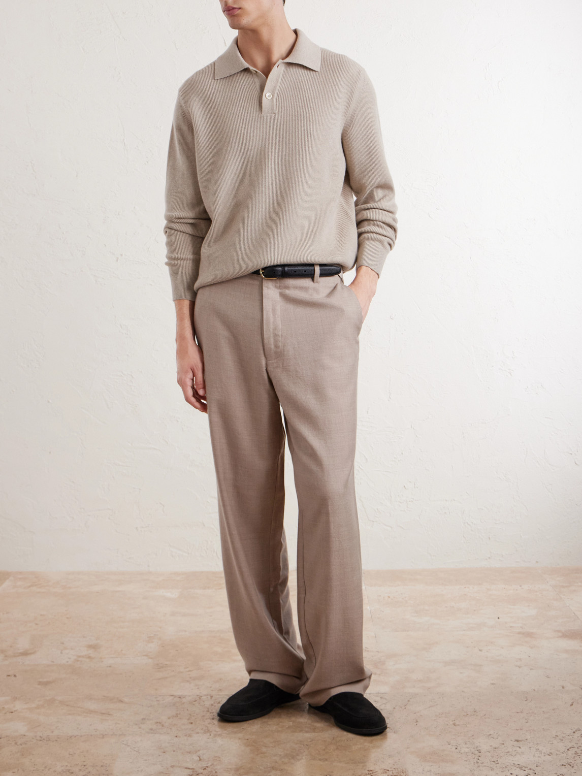 LARDINI Lardini - Knitted Wool and Cashmere-Blend Polo Shirt - Men - Neutrals - S