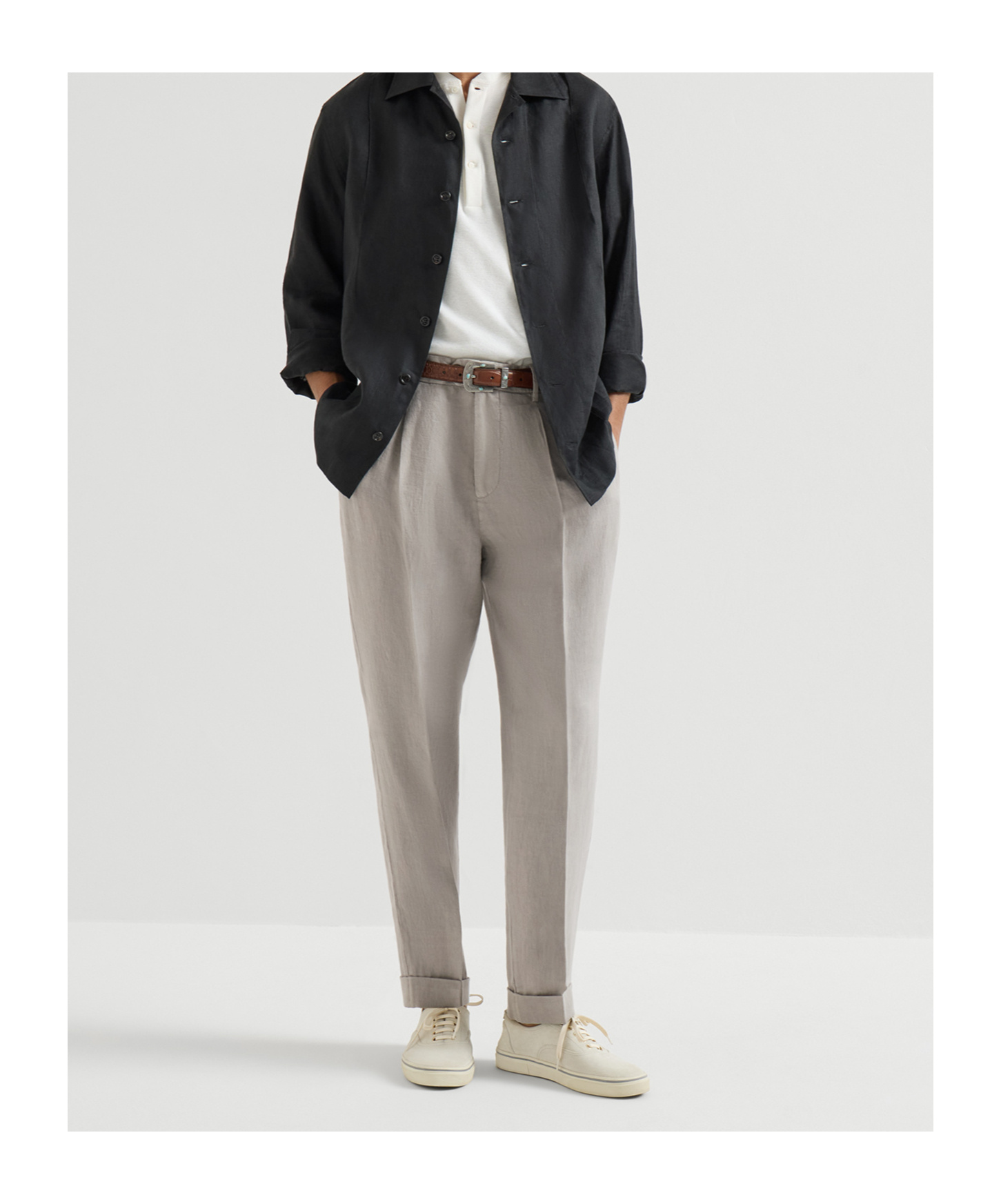 BRUNELLO CUCINELLI Brunello Cucinelli Garment-Dyed Linen Gabardine Trousers with Pleat