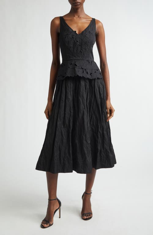 JASON WU Jason Wu Collection Floral Embroidered Crinkled Peplum Midi Dress