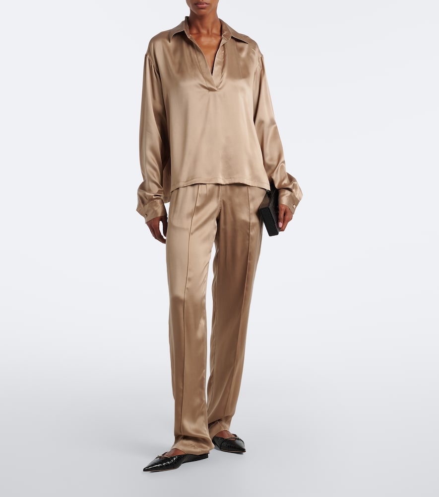 TOM FORD Tom Ford Silk Satin Blouse with Classic Collar