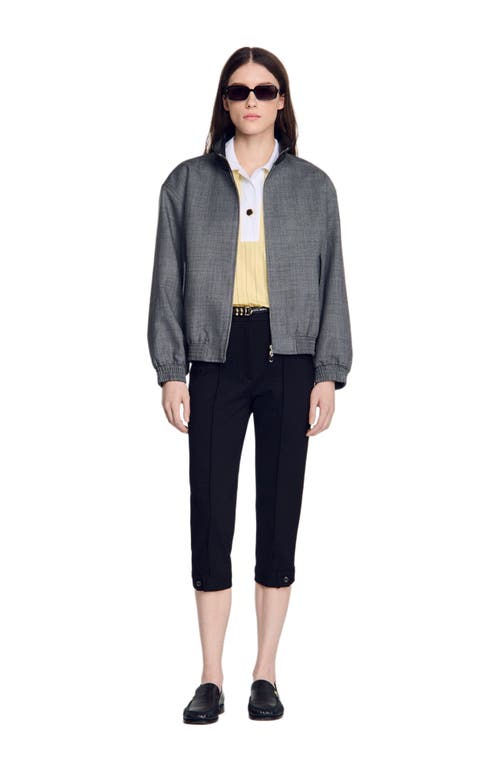 SANDRO Sandro Oversized Jacket with Leather Stand Collar