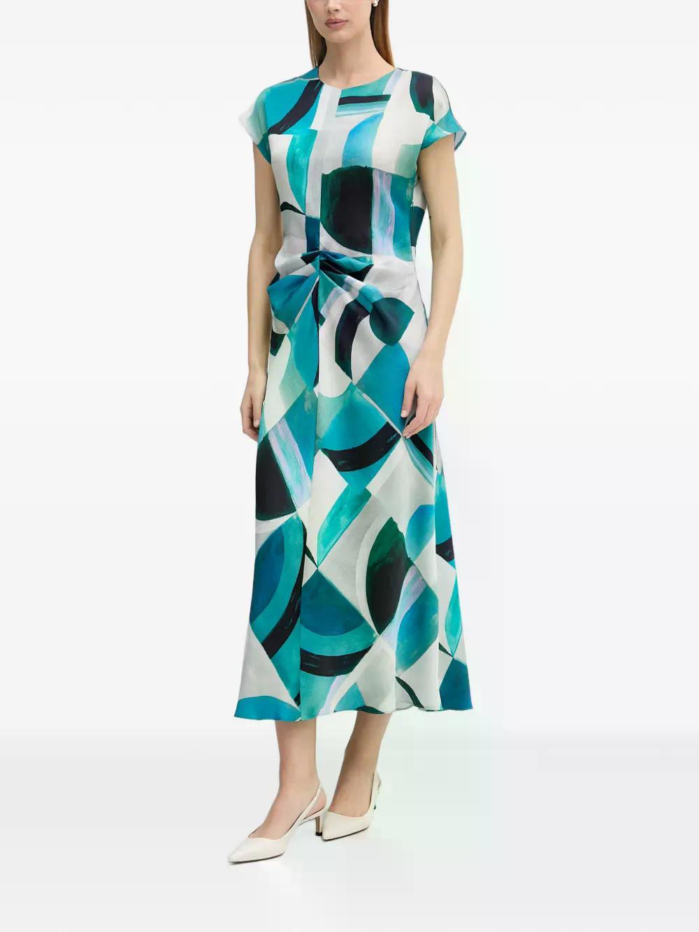 JOSEPH RIBKOFF Joseph Ribkoff Abstract Print Twisted Waist Midi Dress