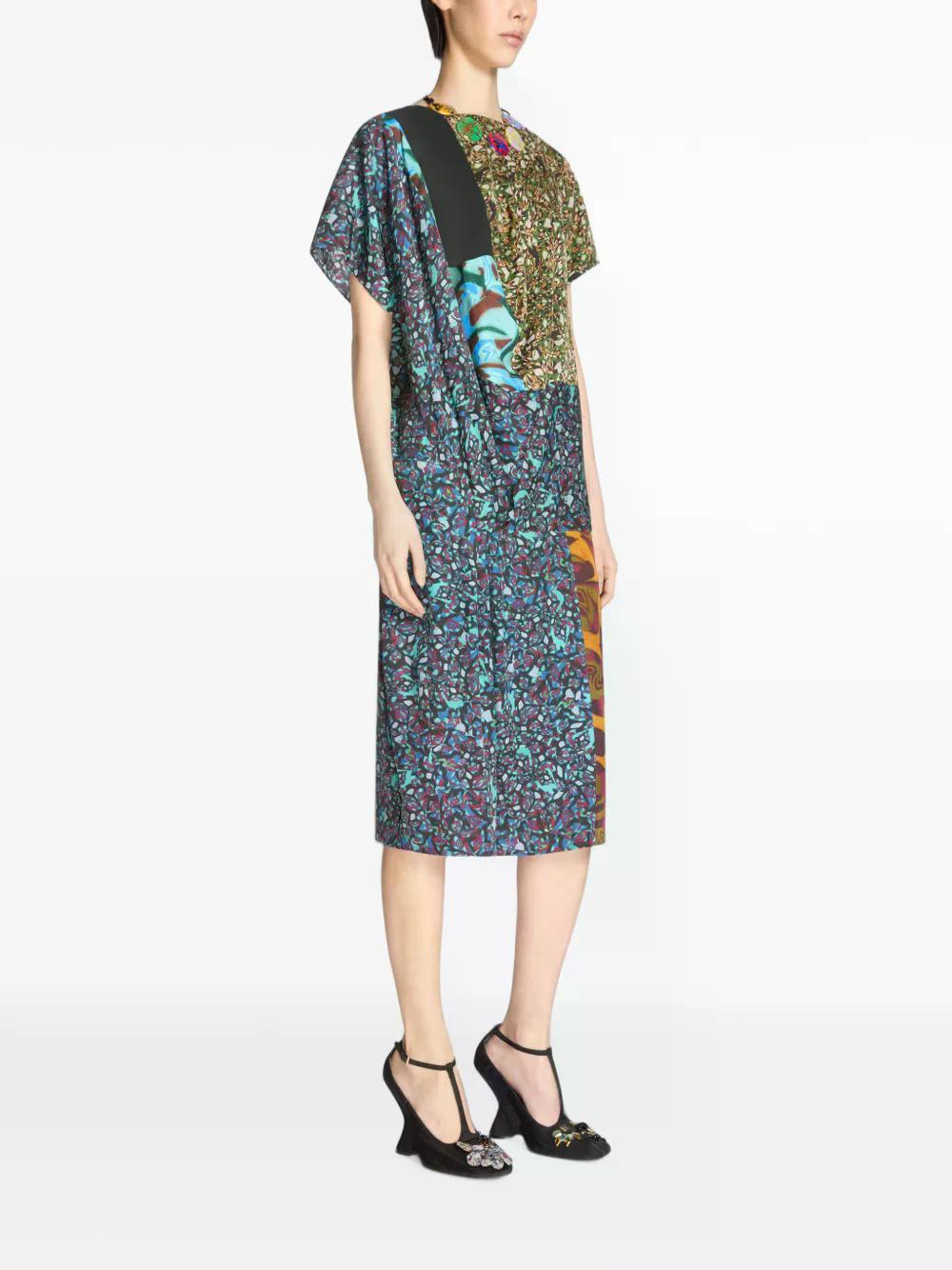 DRIES VAN NOTEN DRIES VAN NOTEN Draped Viscose Dress with Marbled Clay Print Panels