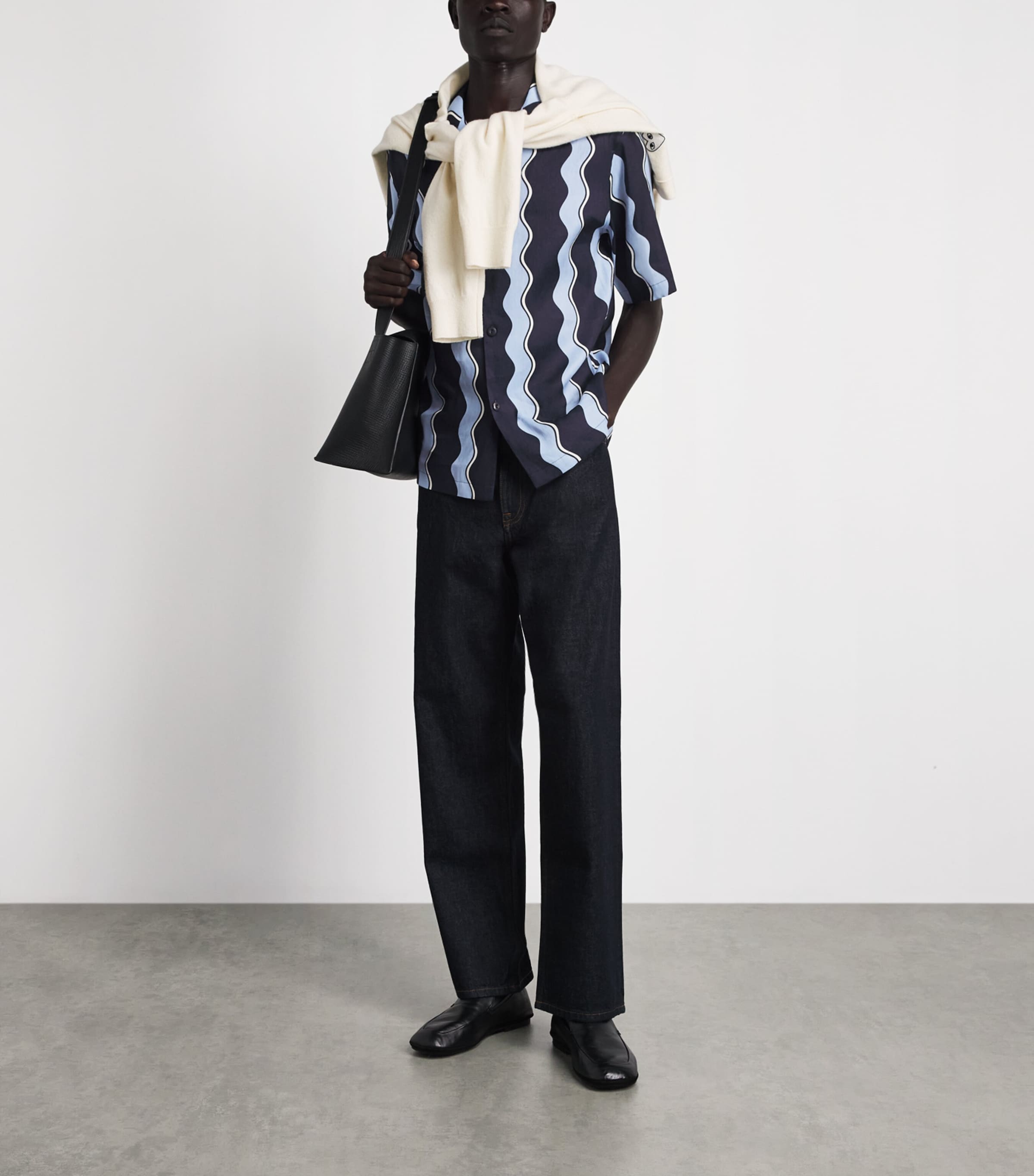 SANDRO linen-blend waves print shirt
