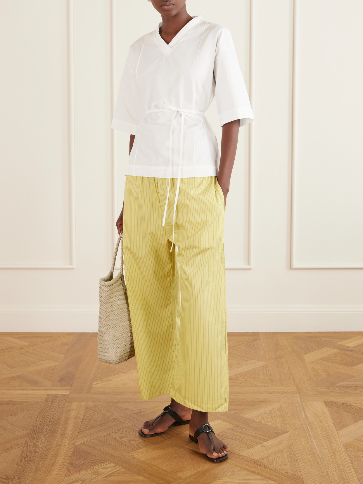 LESET LESET Yoshi Striped Cotton and Lyocell-Blend Wide-Leg Pants