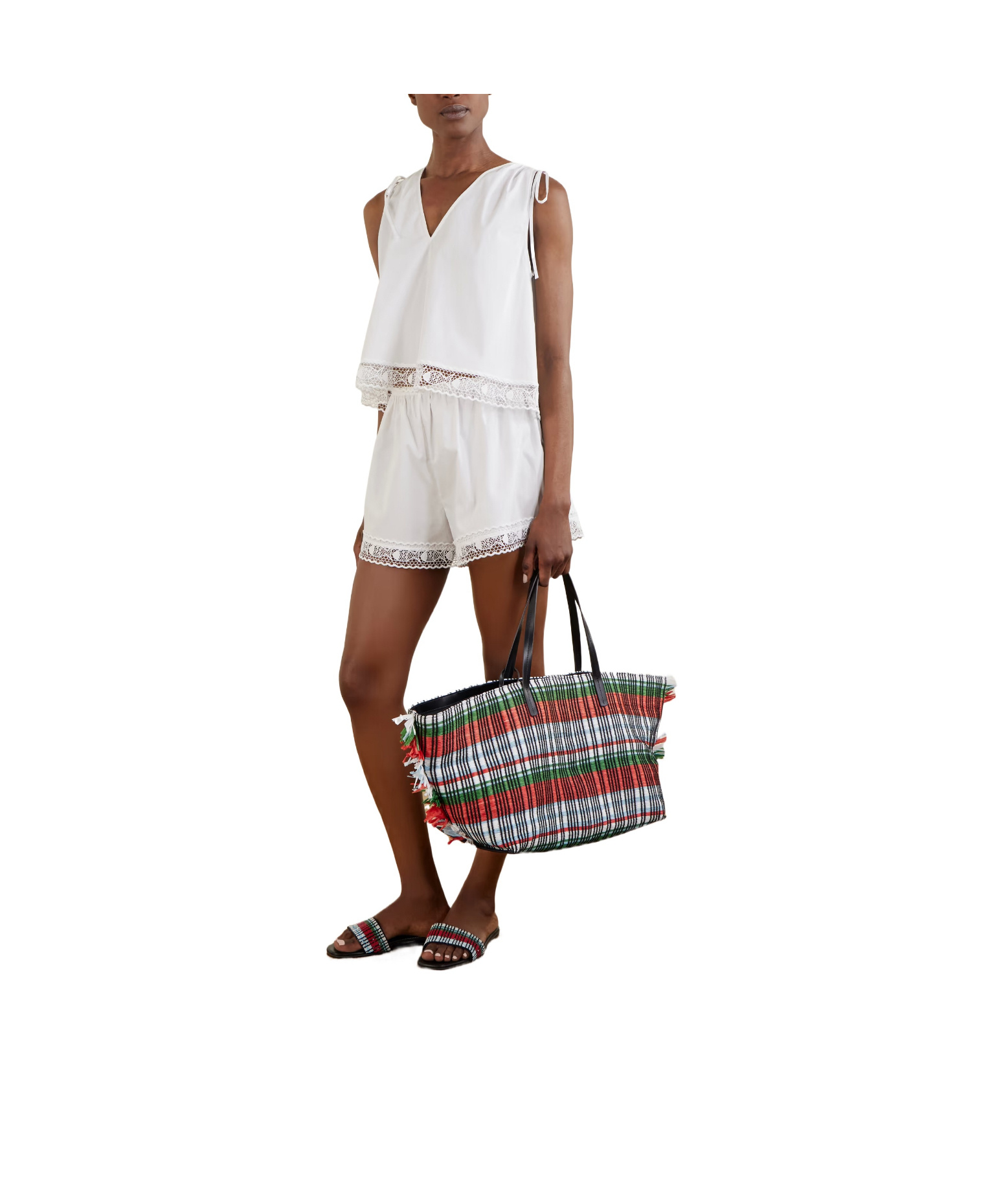 STAUD Staud Checked Fringed Tote