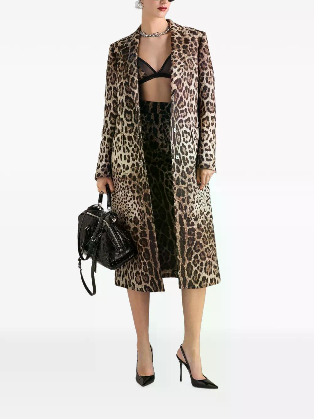 DOLCE & GABBANA Dolce & Gabbana Leo-Print Brocade Single-Breasted Coat with Jewel Buttons