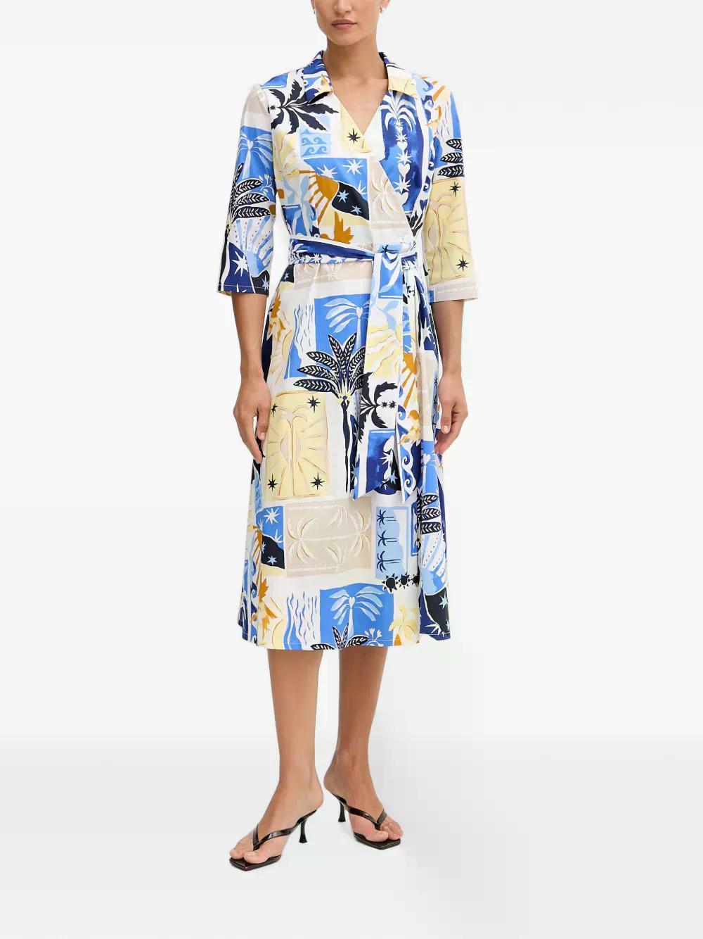 JOSEPH RIBKOFF Joseph Ribkoff Graphic Print Belted Wrap Midi Dress