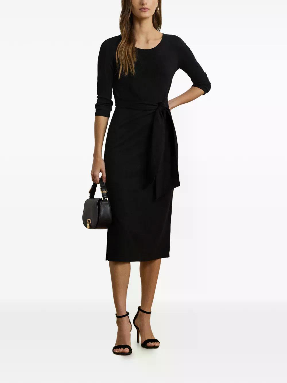 RALPH LAUREN Lauren Ralph Lauren Tie-Front Rib-Knit Midi Dress
