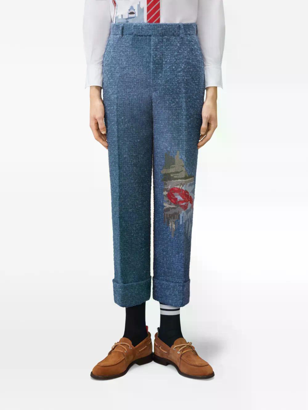 THOM BROWNE Thom Browne Bouclé-Tweed Embroidered Trousers